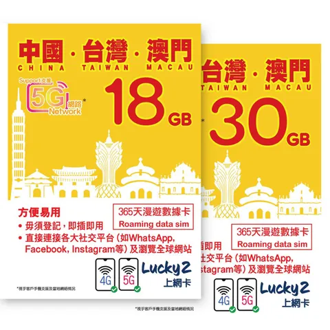 【流量卡】免實名 中澳台 年卡 365天 18G 30G 即插即用 上網卡 漫遊SIM卡 香港門號 台灣 澳門 中國大陸 預付卡