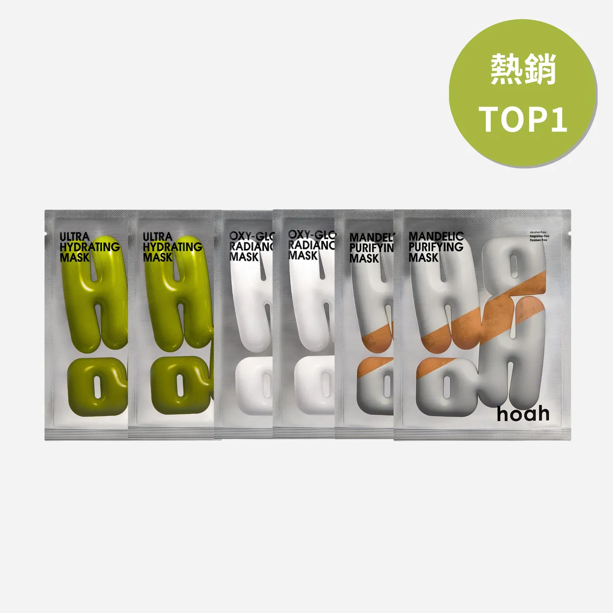 HOAH｜6入面膜體驗組｜白茅保濕＋活氧淨白＋杏仁酸茶樹