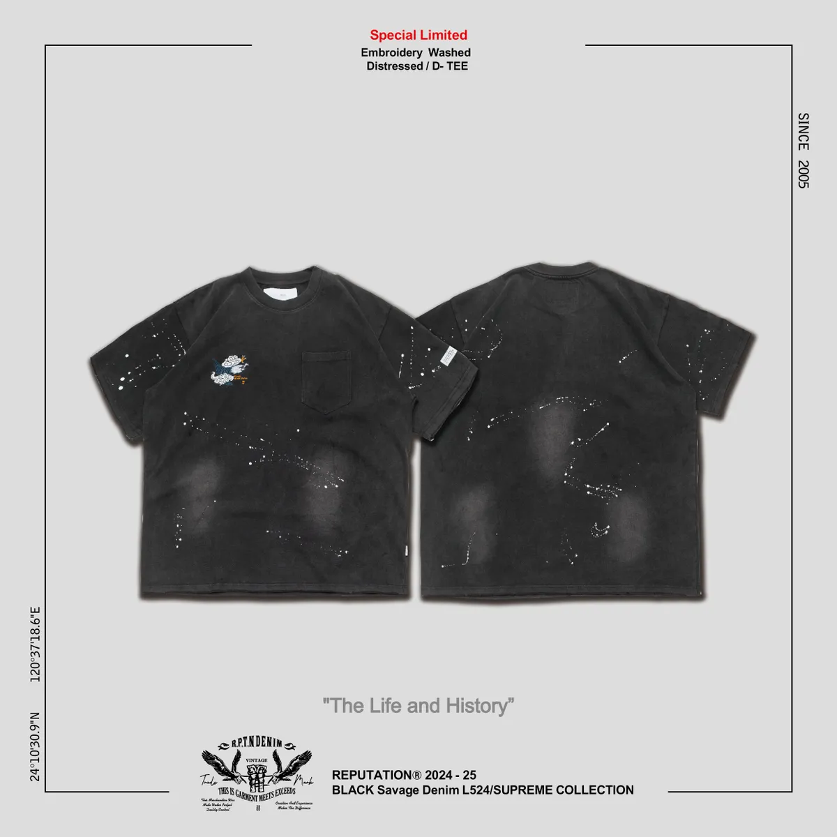 REPUTATION ®2024 -25 Embroidery Washed Distressed / D- TEE . FW - 仿舊雲鷹刺繡TEE