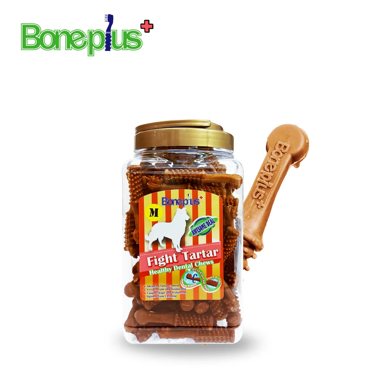 Bone Plus 起司動能雙頭潔牙骨桶裝｜1100g