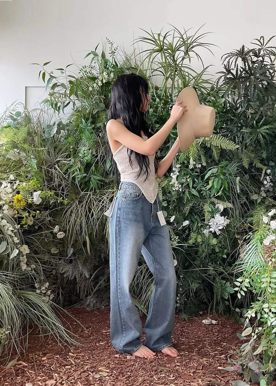 CE27 復古刷色直筒牛仔褲