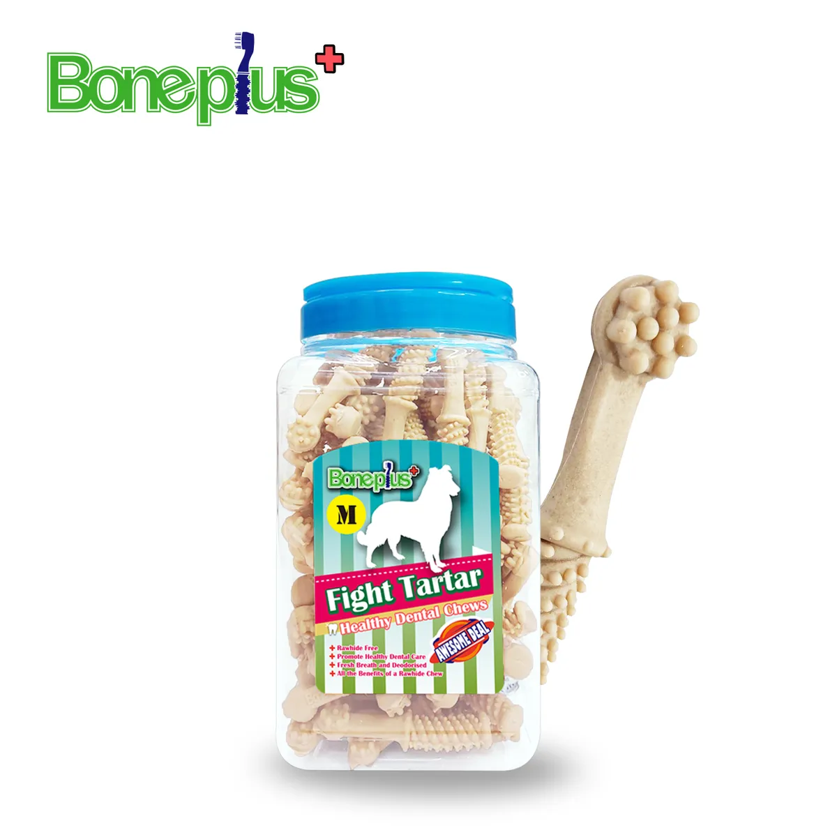 Bone Plus 牛奶動能雙頭潔牙骨桶裝｜1100g