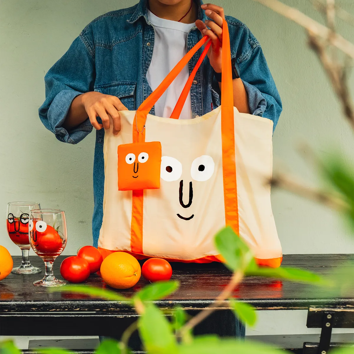 nounou누누－Market Bag Orange：尼龍大尺寸輕便袋